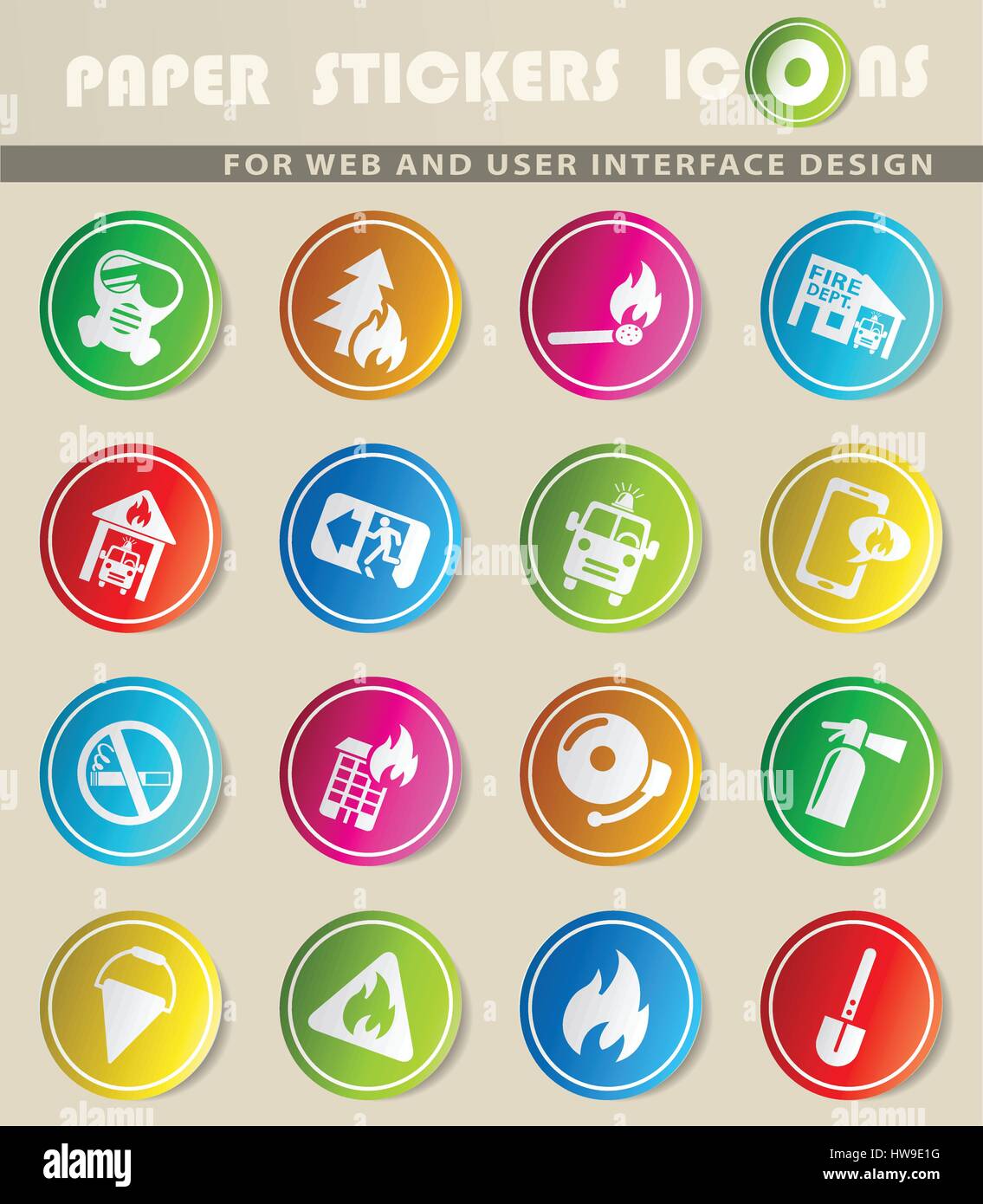 fire brigade icons on color paper stickers for your design Stock Vector ...