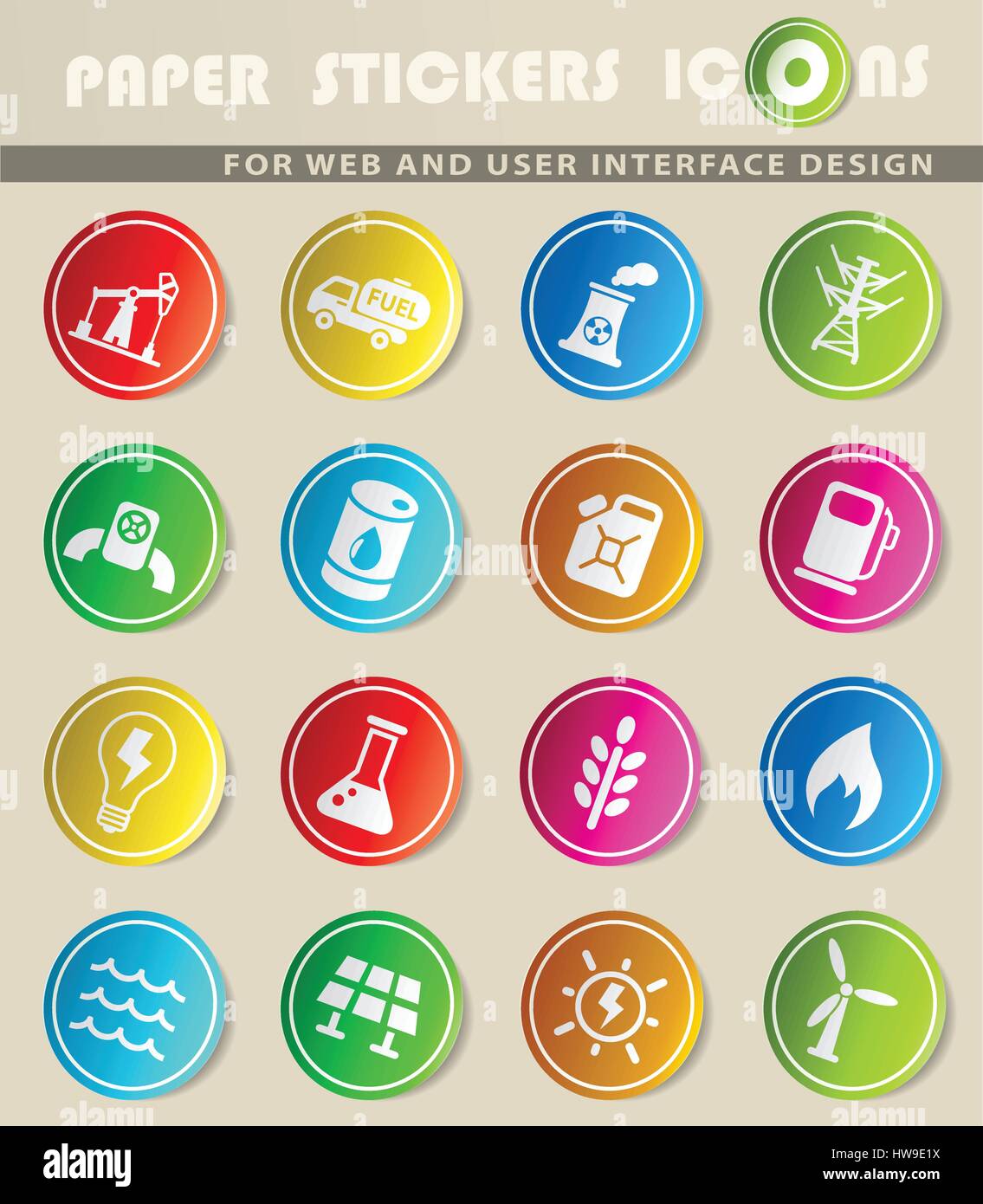 fuel and power icons on color paper stickers for your design Stock ...