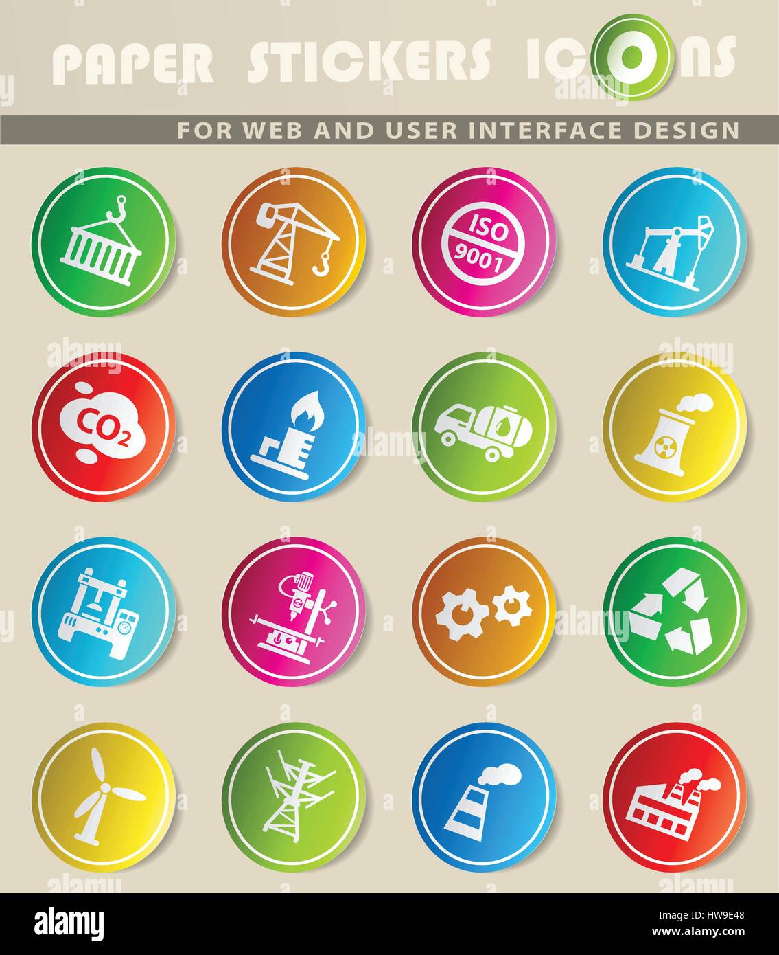 industry icons on color paper stickers for your design Stock Vector ...