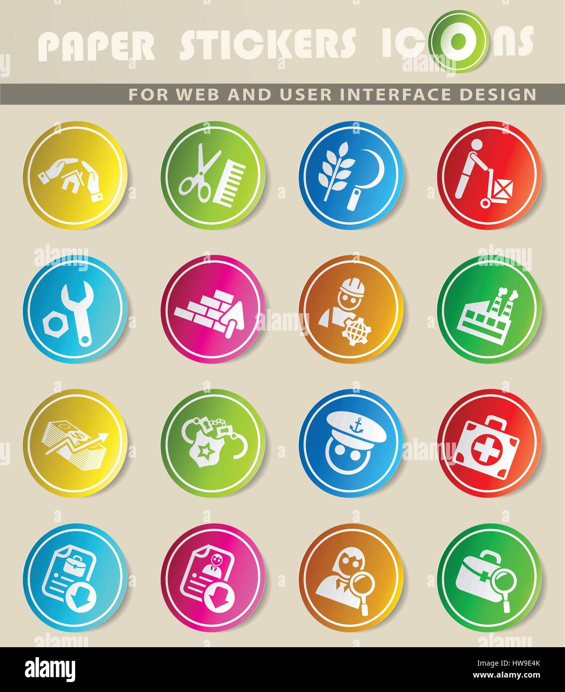 job search icons on color paper stickers for your design Stock Vector ...