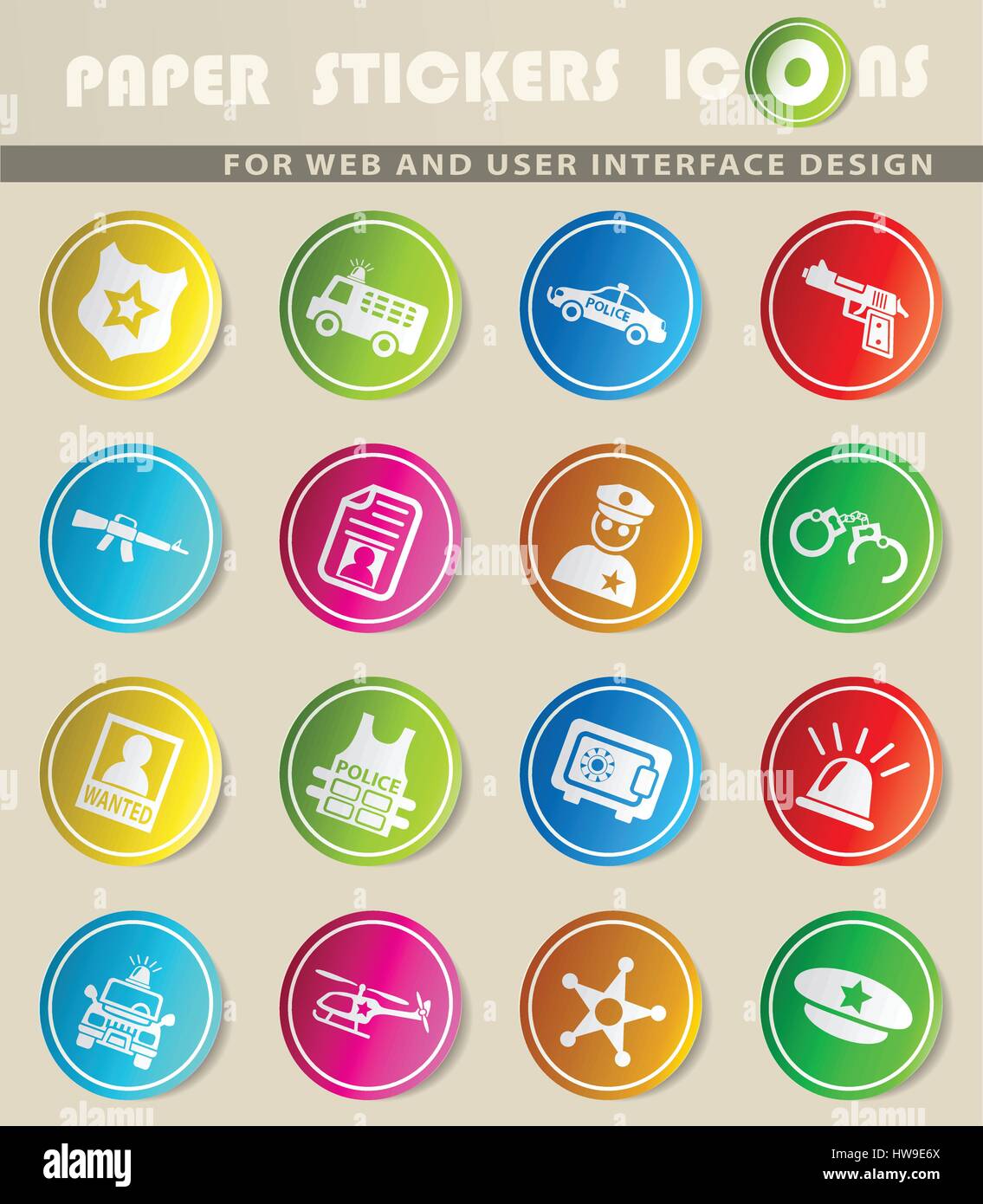 police icons on color paper stickers for your design Stock Vector Image ...