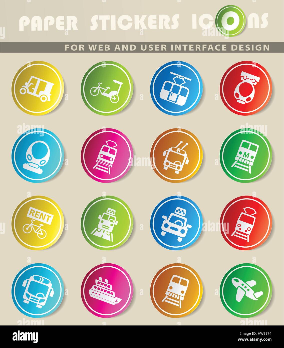 public transport icons on color paper stickers for your design Stock ...