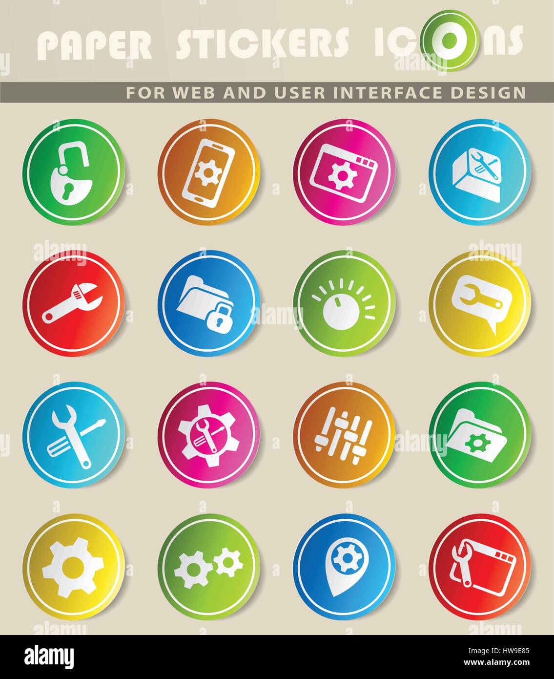 settings icons on color paper stickers for your design Stock Vector ...