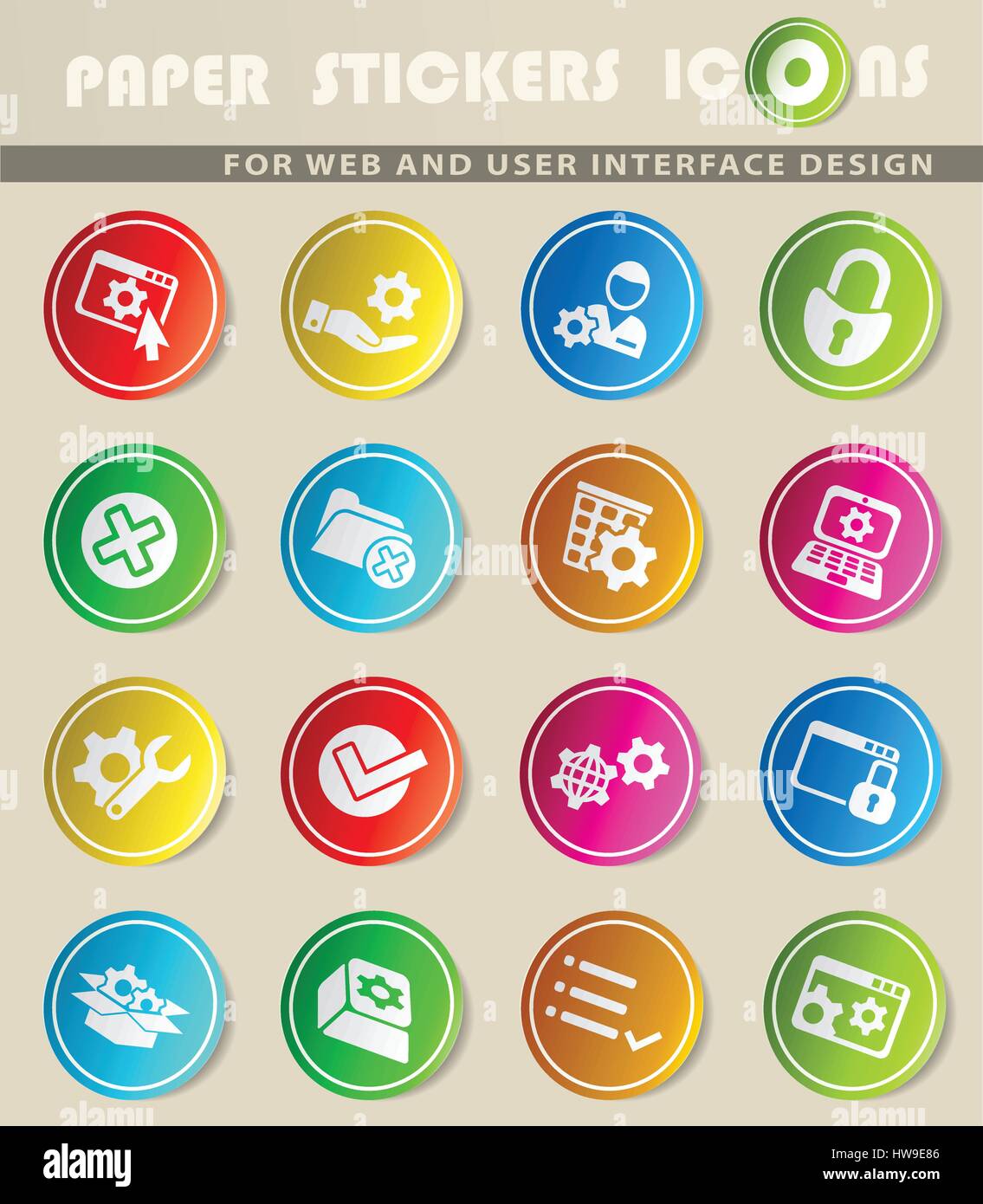 settings icons on color paper stickers for your design Stock Vector ...