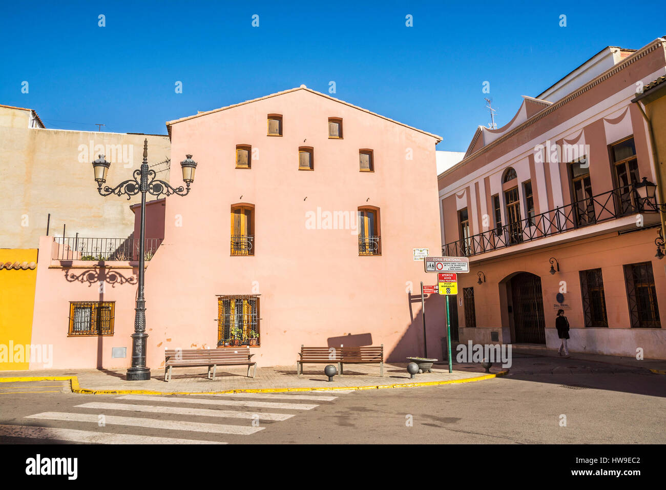 Colorful town buildings in the province of Valencia, Spain Stock Photo ...