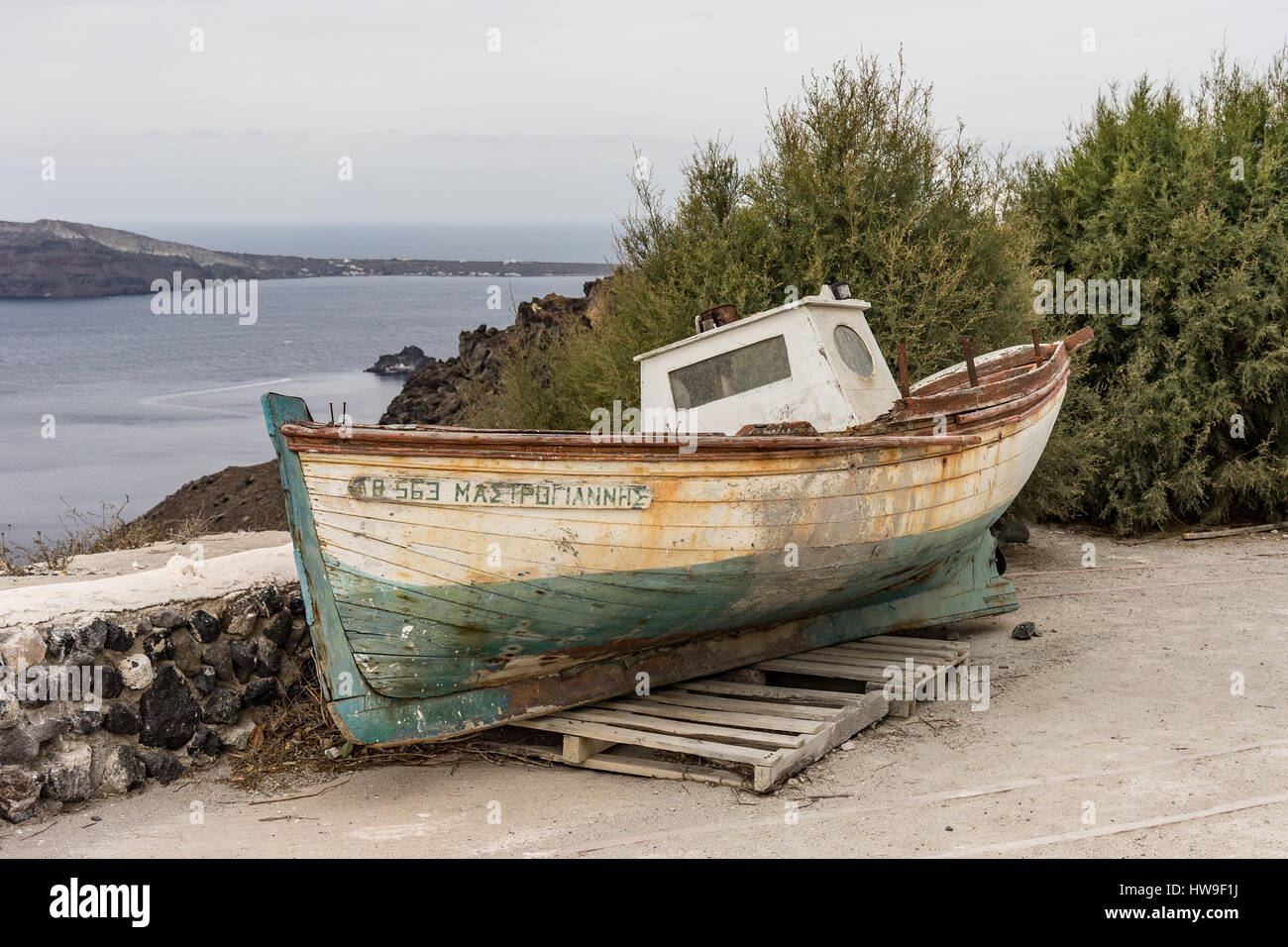 Vintage Greek fishing boat Stock Photo - Alamy