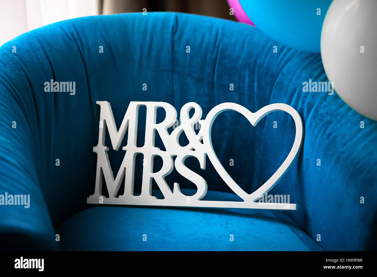 Beautiful wedding Mr and Msr label with heart Stock Photo - Alamy