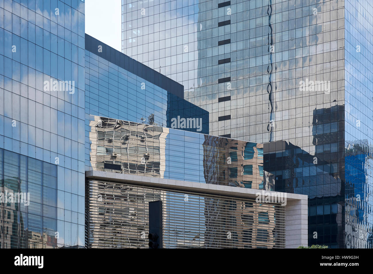 Skyscrapers with glass facade. Modern buildings in Sao Paulo, avenue ...