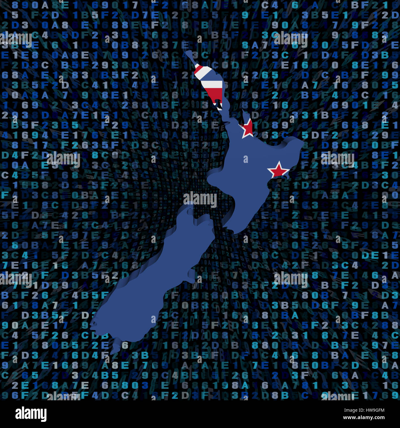 New Zealand map flag on hex code illustration Stock Photo - Alamy