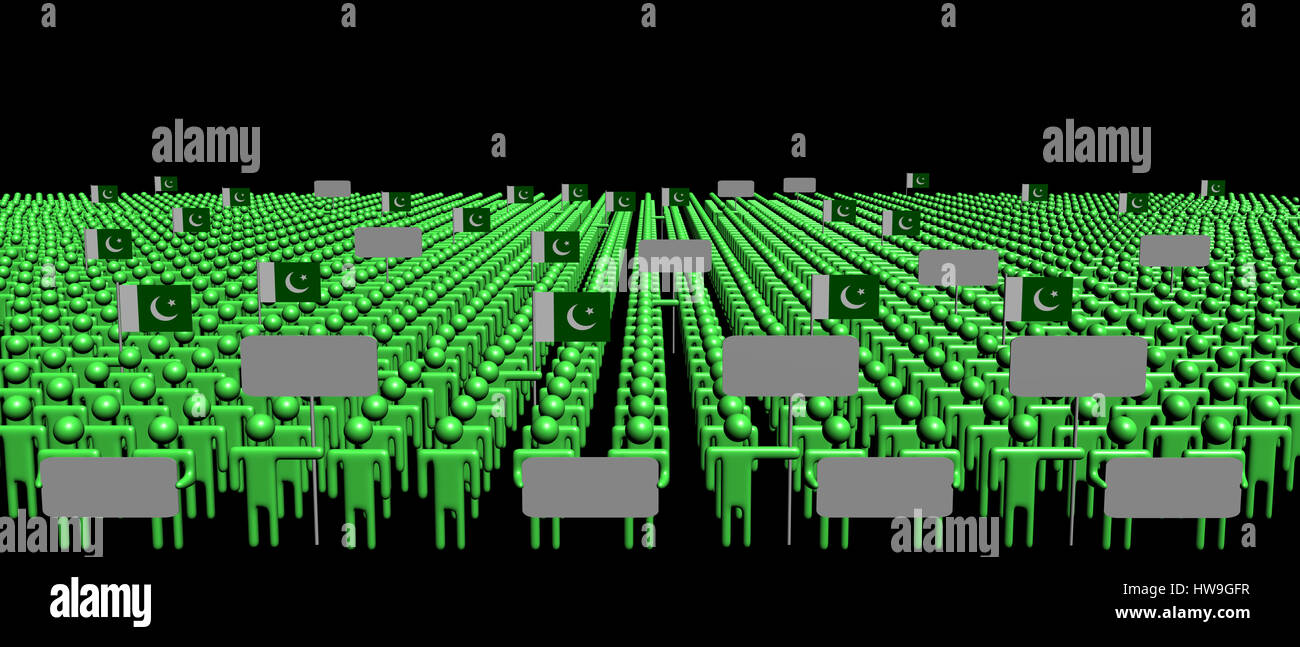 Crowd of people with signs and Pakistani flags illustration Stock Photo ...
