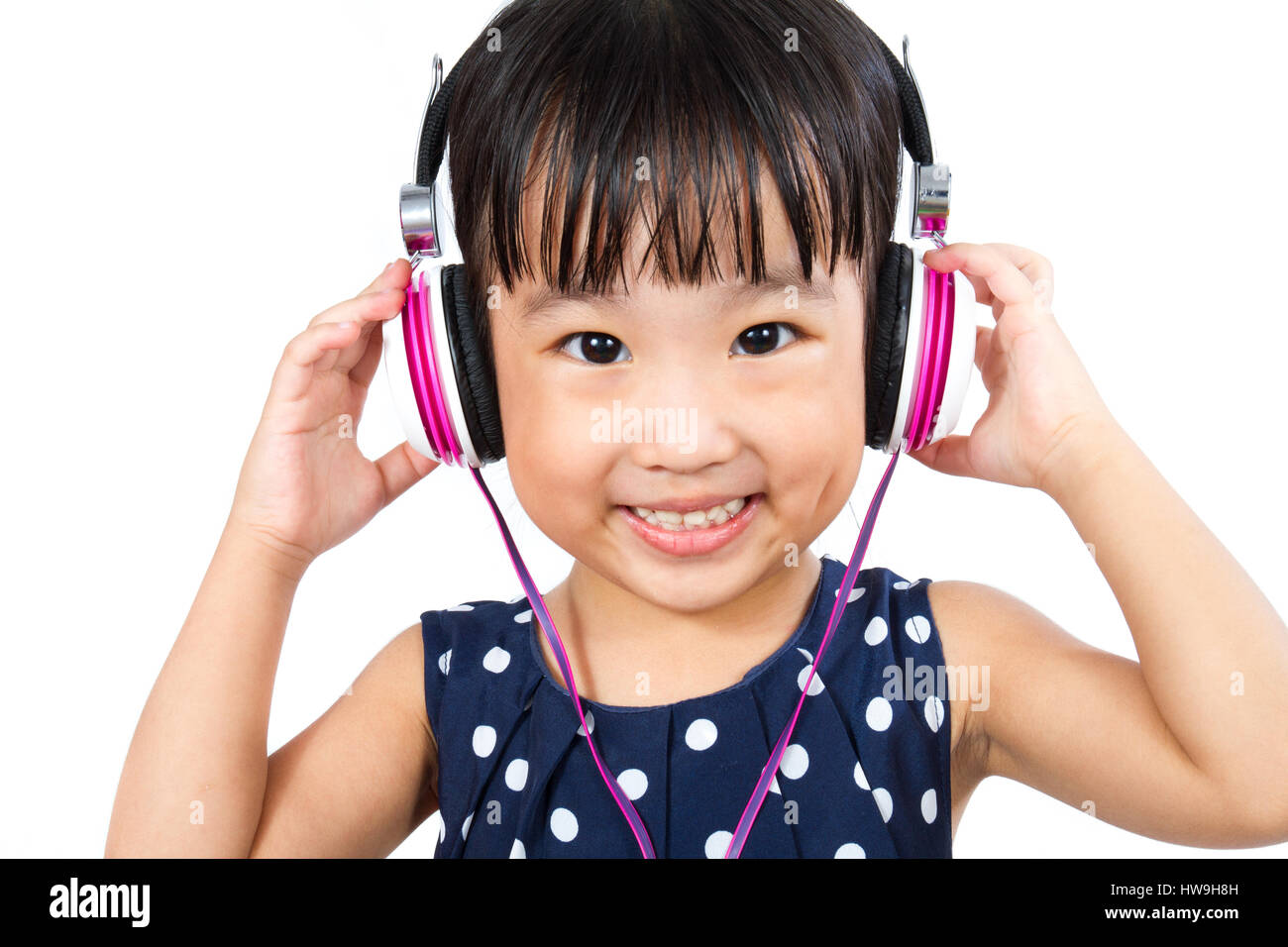 Asian Little Chinese Girl with Headset isolated on White Background ...