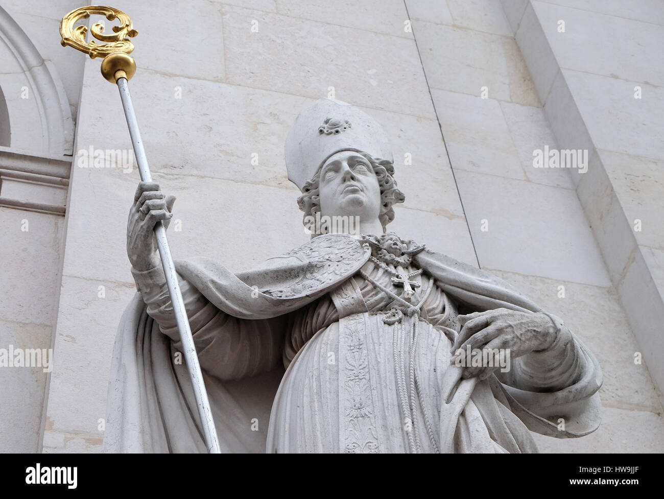 Saint Rupert statue at Salzburg Cathedral, Austria on December 13, 2014 ...