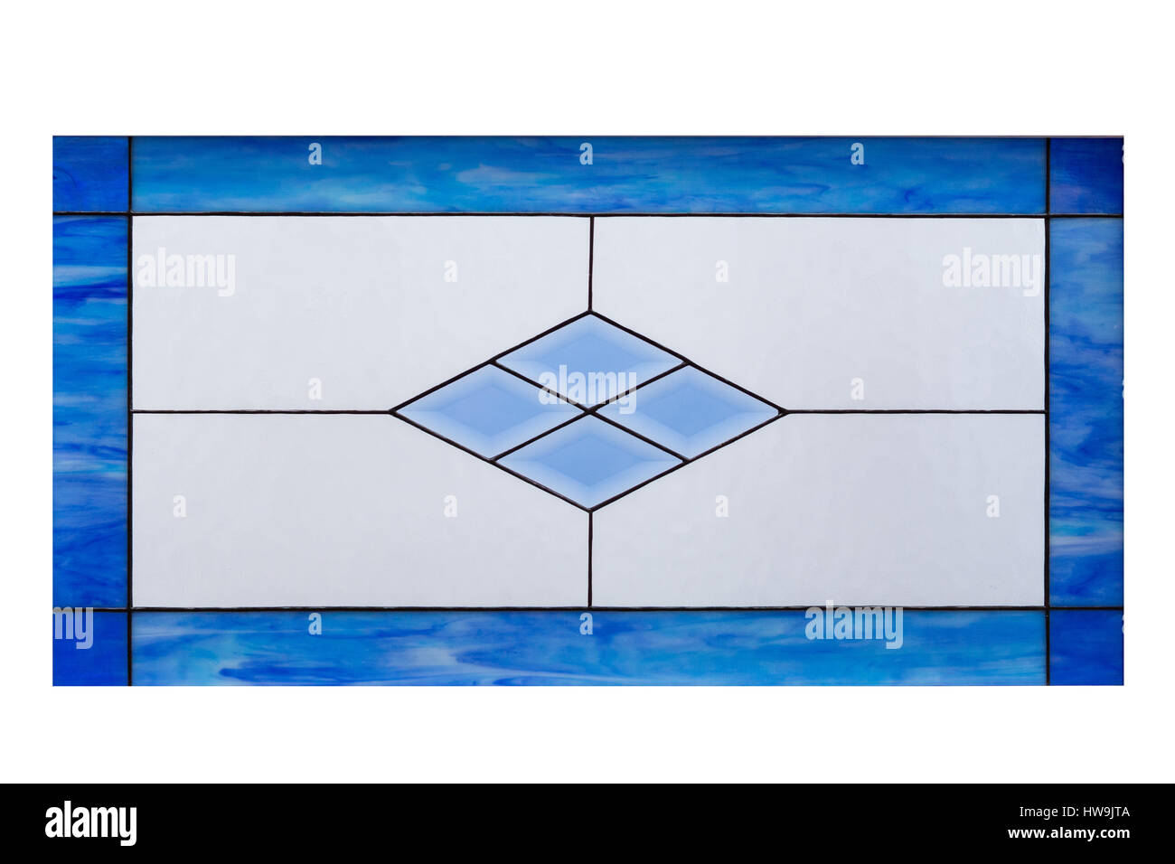 Image of a multicolored stained glass window with geometrical and ...