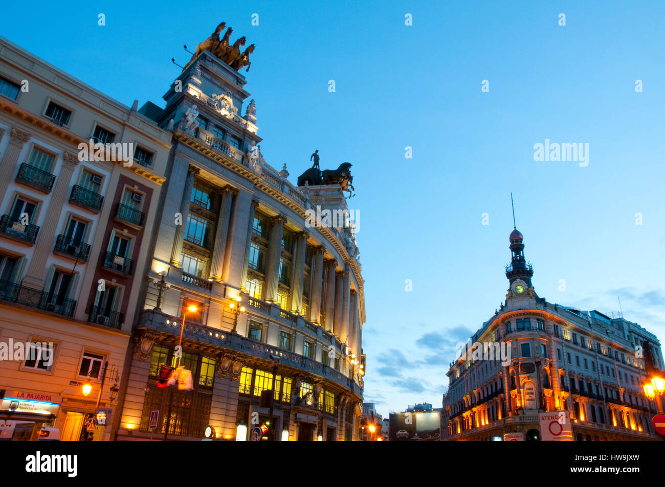 Sevilla street, night view. Madrid, Spain Stock Photo - Alamy