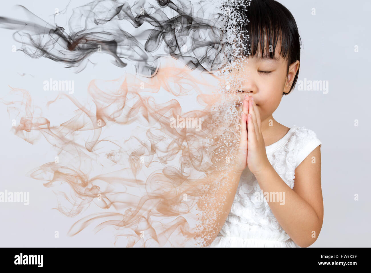 Asian Little Chinese Girl Praying in isolated White Background Stock ...