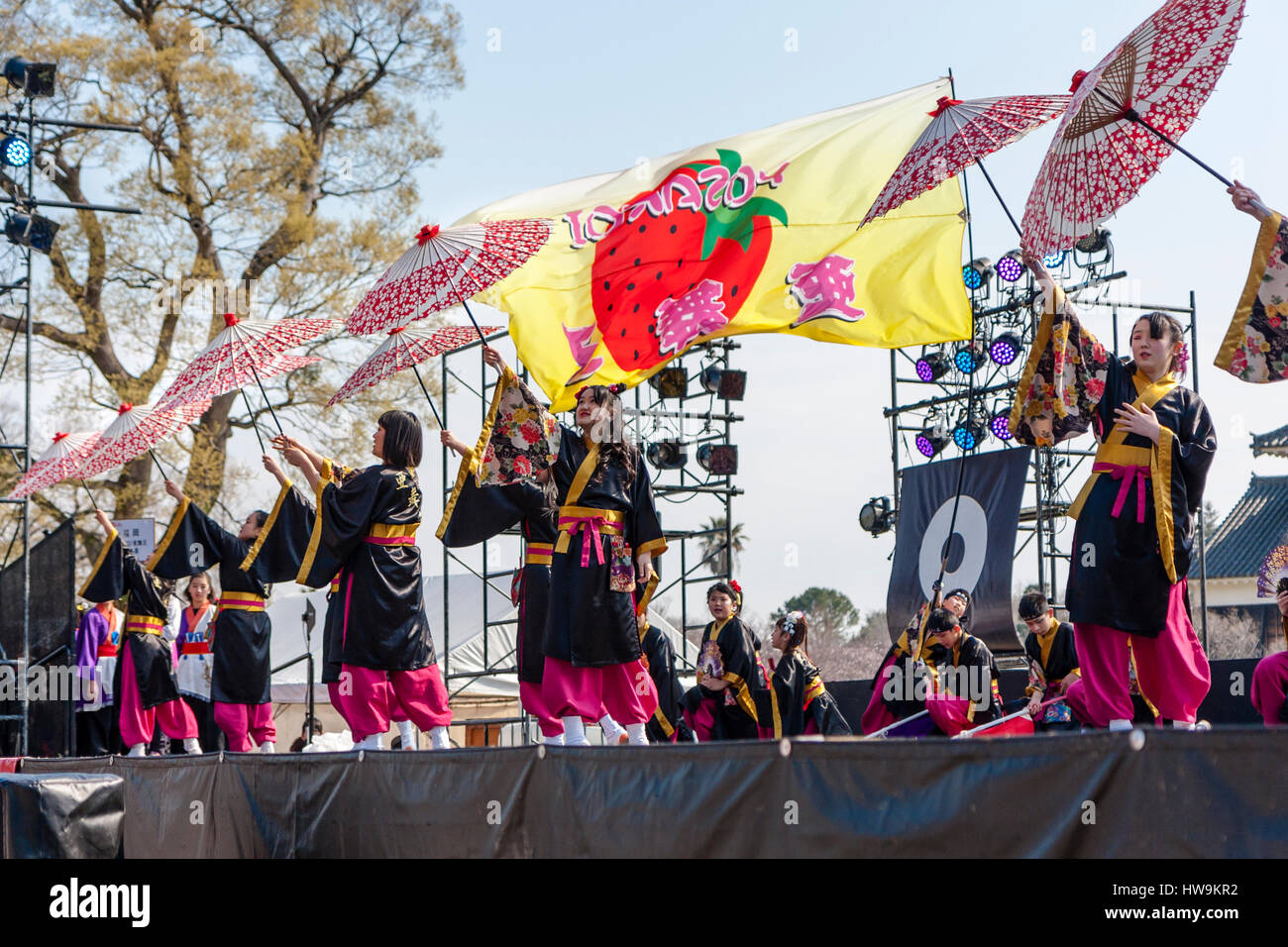 Yosakoi dance Festival. Children, girls, dancing in line, wearing black ...