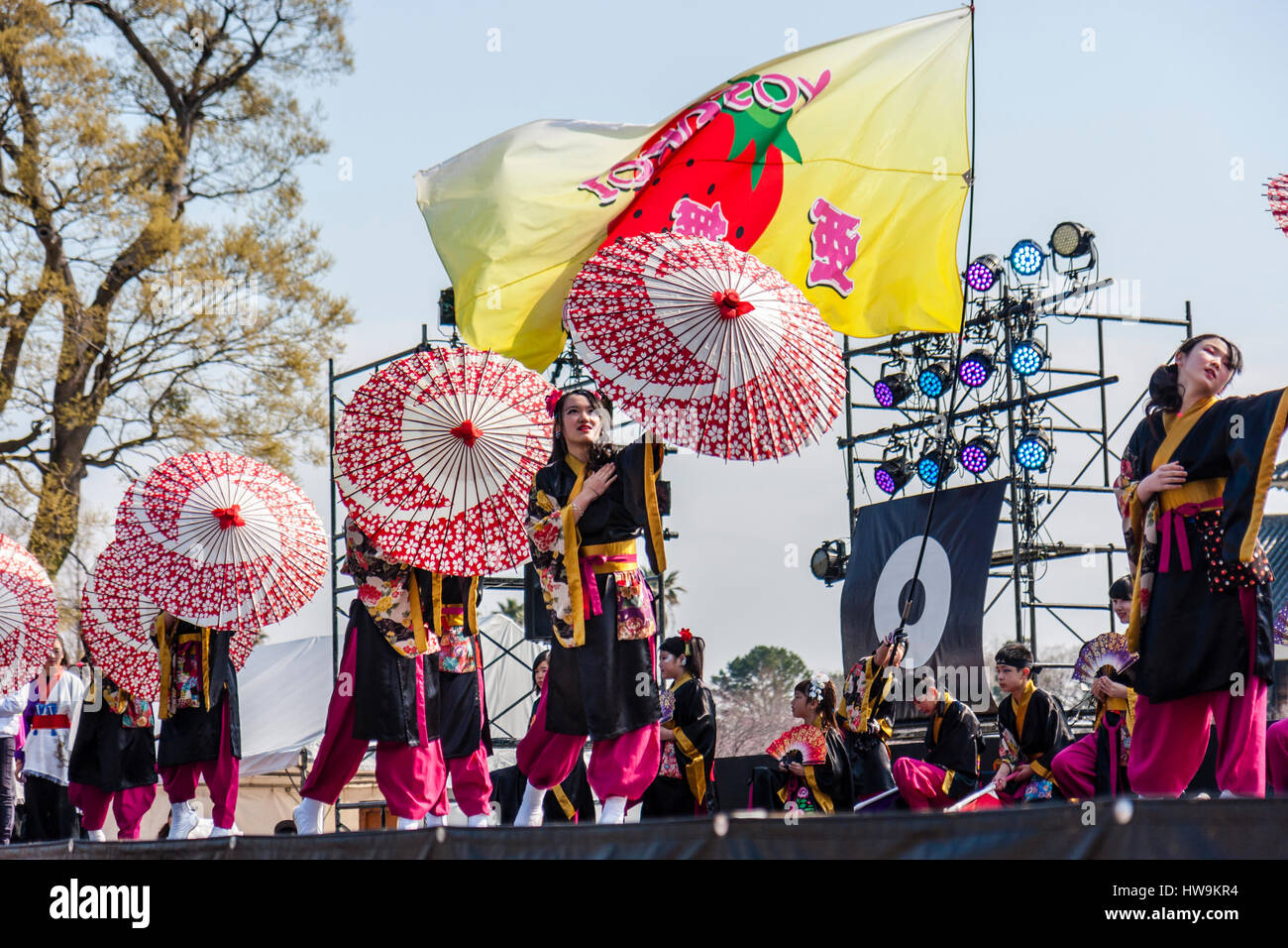Yosakoi dance Festival. Children, girls, dancing in line, wearing black ...