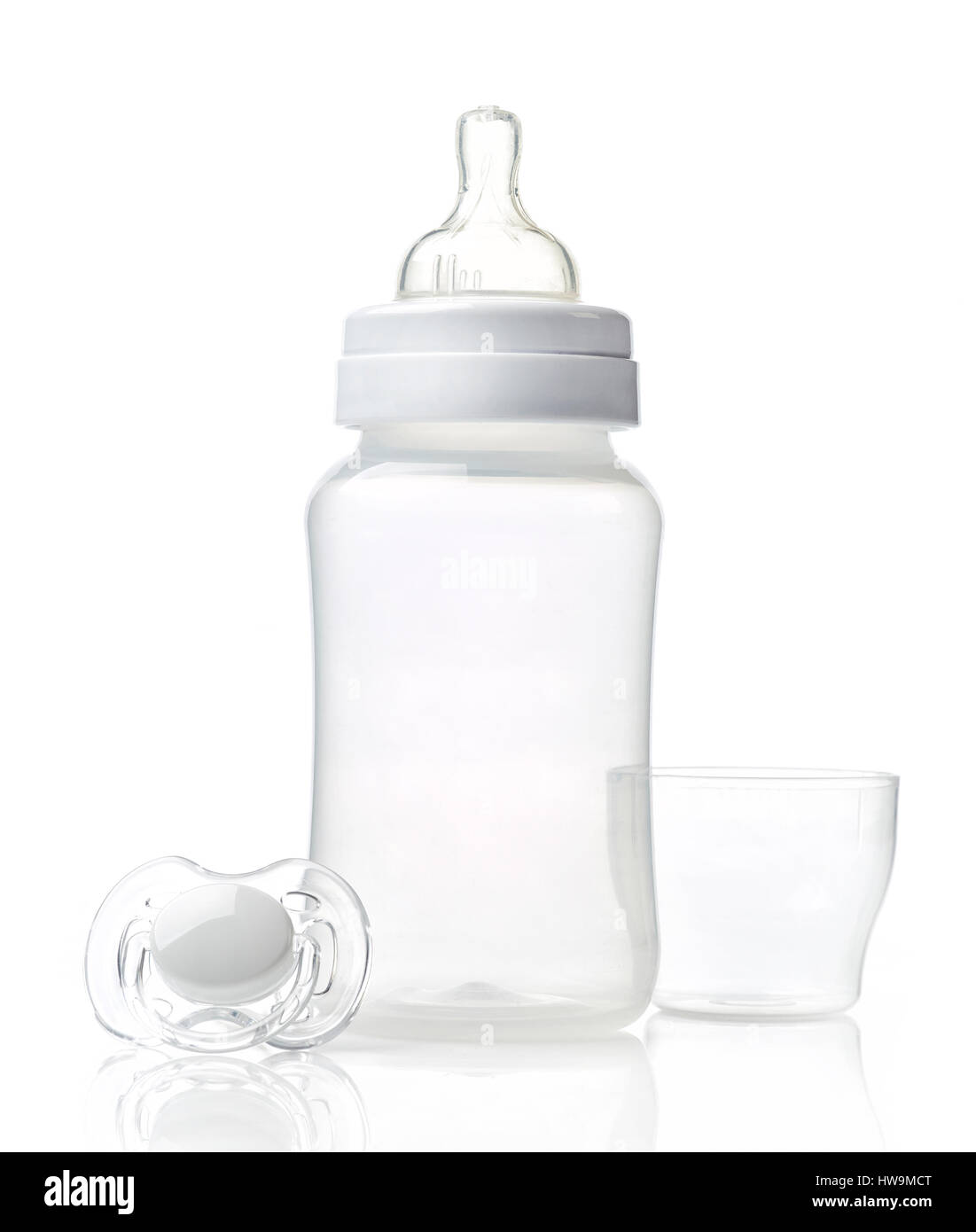 Empty baby bottle and pacifier isolated on white background Stock Photo ...