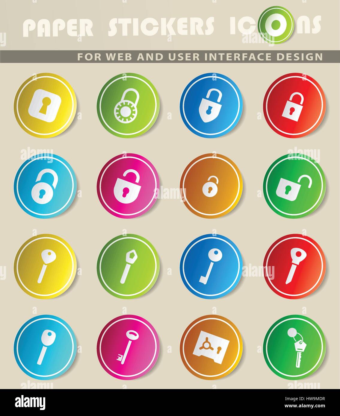 lock and key vector icons for user interface design Stock Vector Image ...