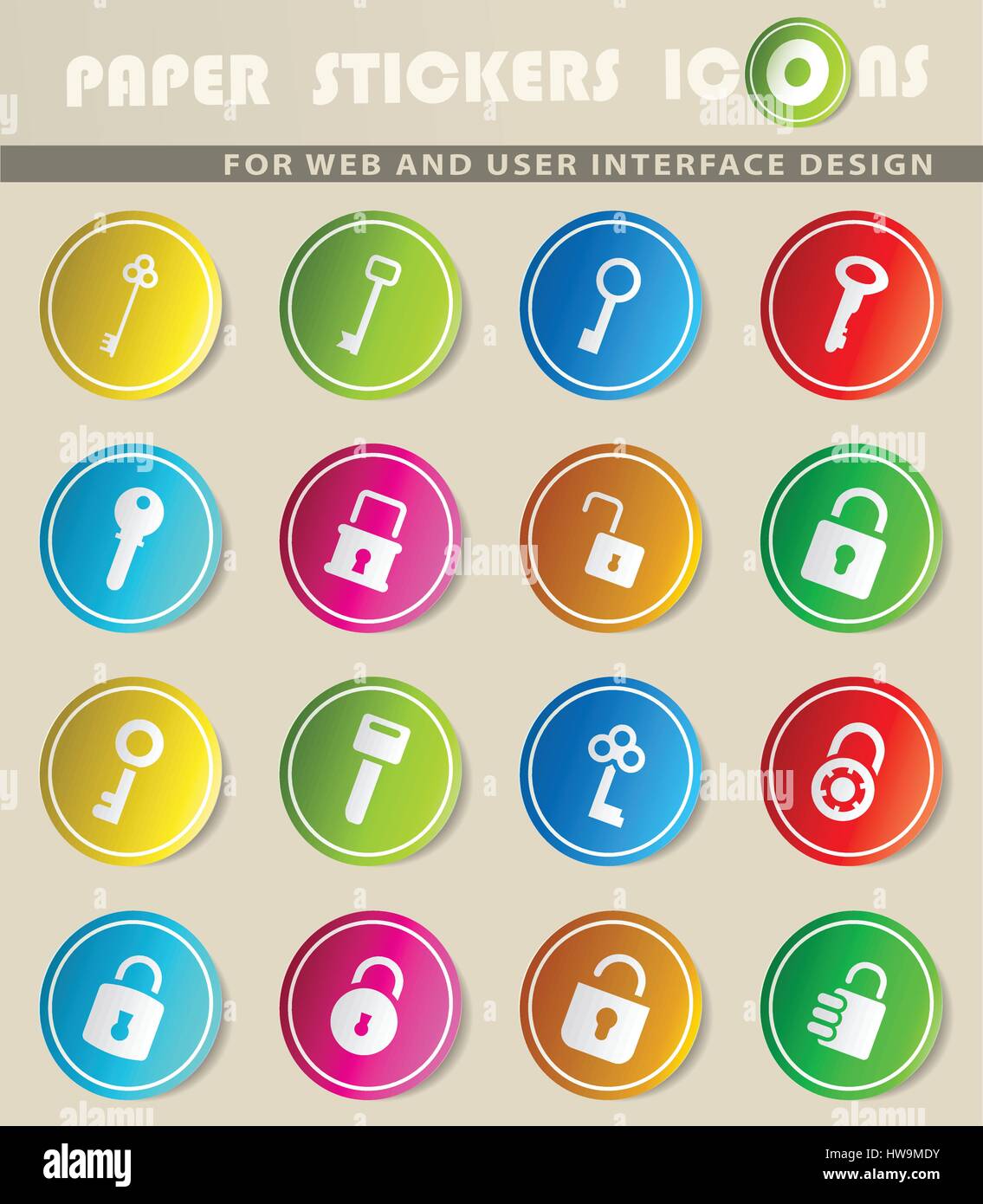 lock and key vector icons for user interface design Stock Vector Image ...