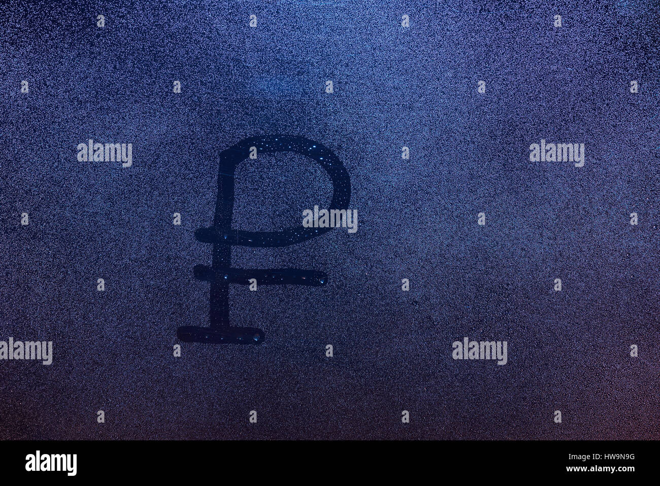 Russia currency ruble symbol on fog window glass texture. Ruble sign on ...