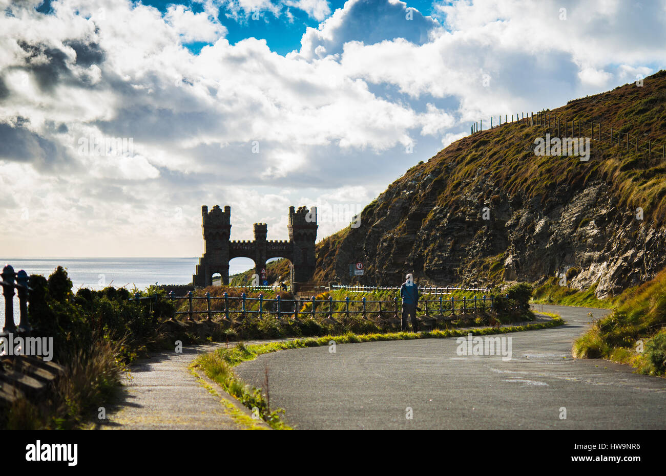 Road to Marine Drive with man walking, Douglas, Isle Of Man Stock Photo ...