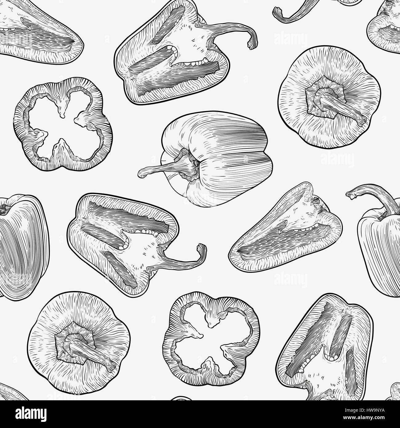 Seamless pattern with hand drawn sketch style peppers isolated on white ...