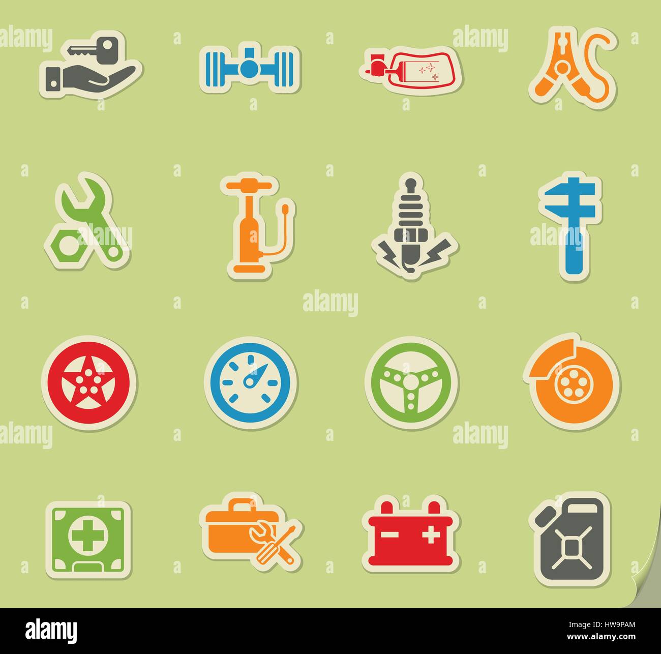 car shop web icons on color paper stickers for user interface Stock ...