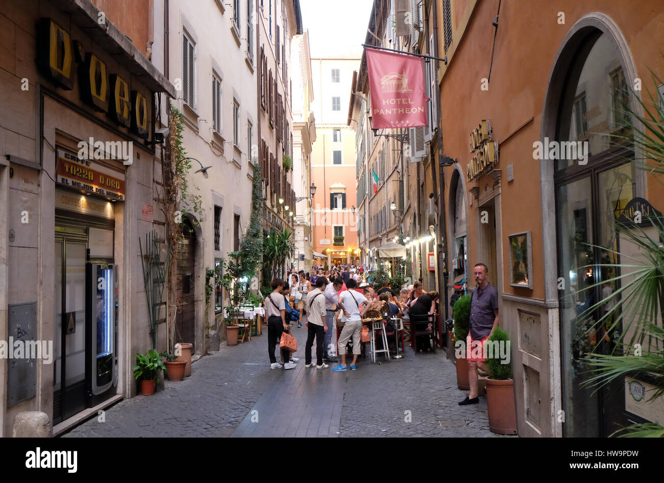 Tourists walking on the Old Town street of Rome, Italy on September 01 ...