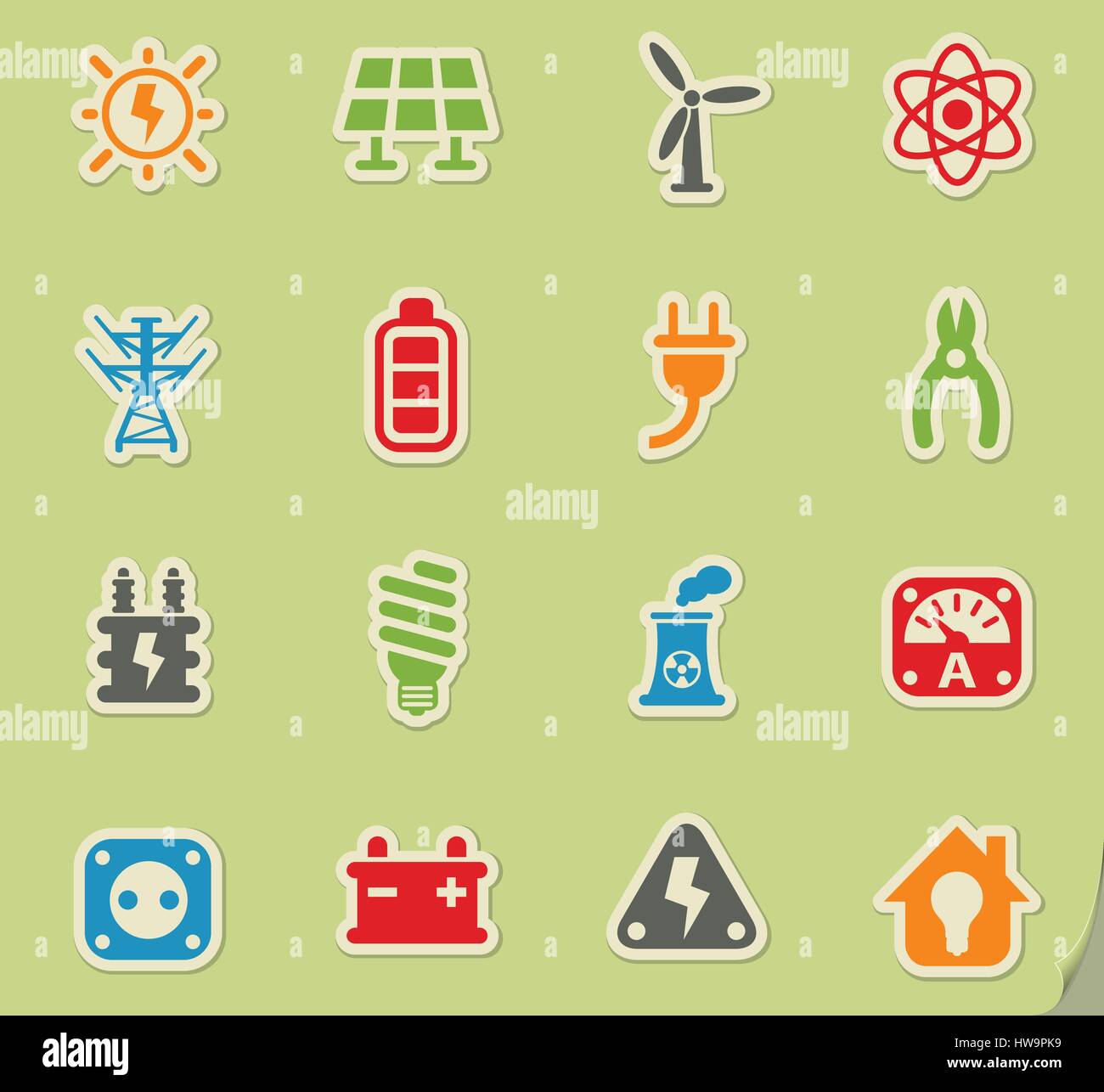 electricity web icons on color paper stickers for user interface Stock ...