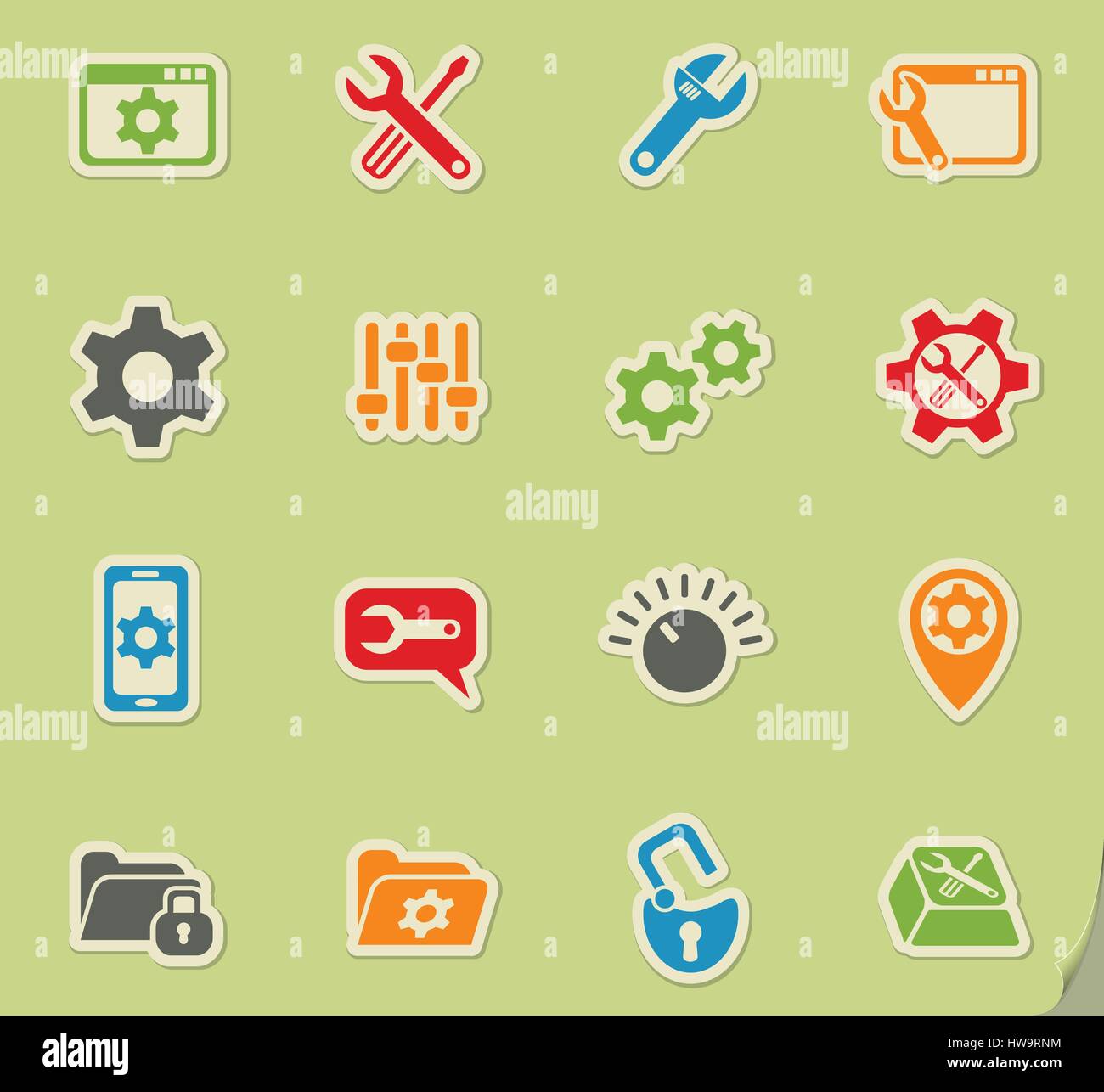 settings web icons on color paper stickers for user interface Stock ...