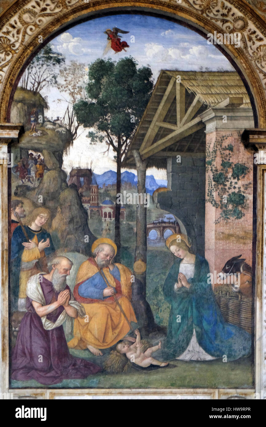 The fresco Nativity with the St. Jerome by Bernardino Pinturicchio ...