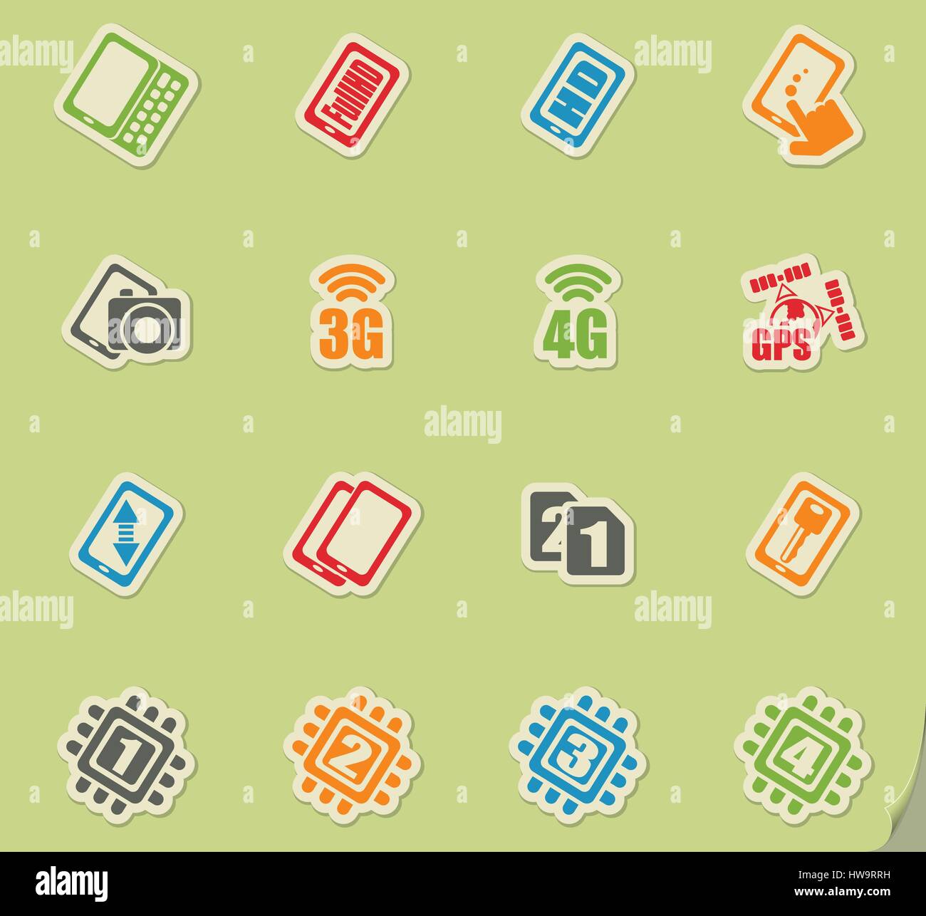 Mobile or cell phone, smartphone, specifications and functions icons ...