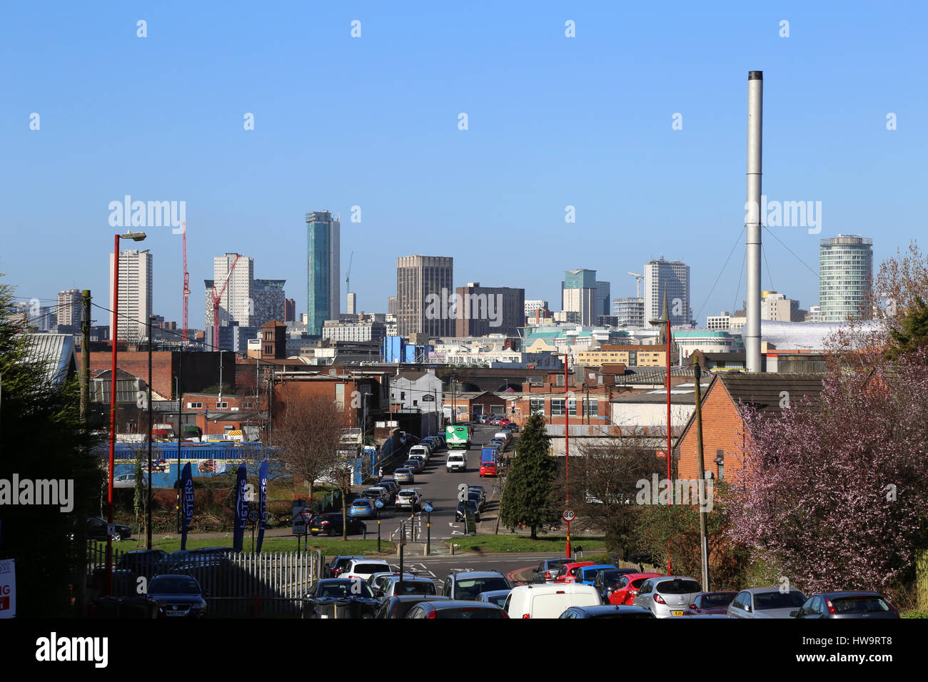 A springtime view of the skyline of Birmingham city centre UK, seen ...