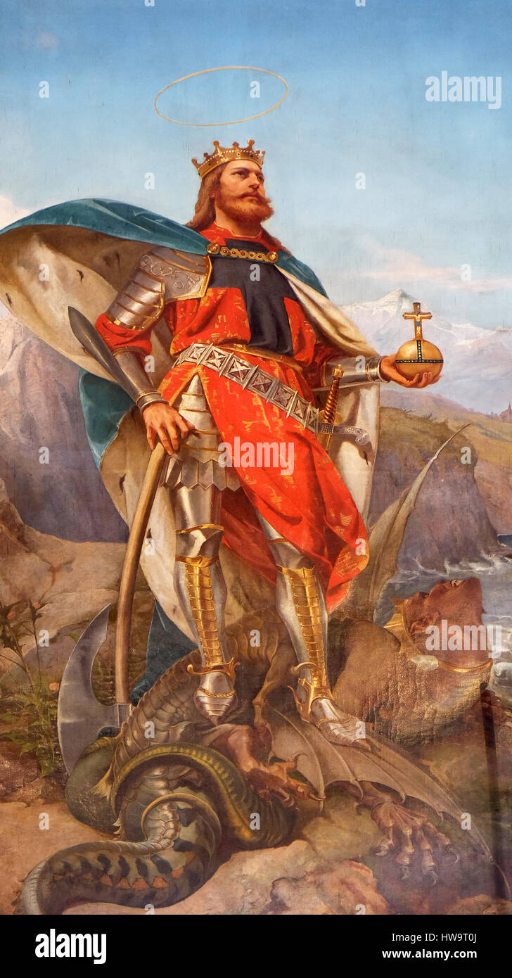 St. Olav the king of Norway by Pius Adamowitsch Welonsky (1893) on side ...
