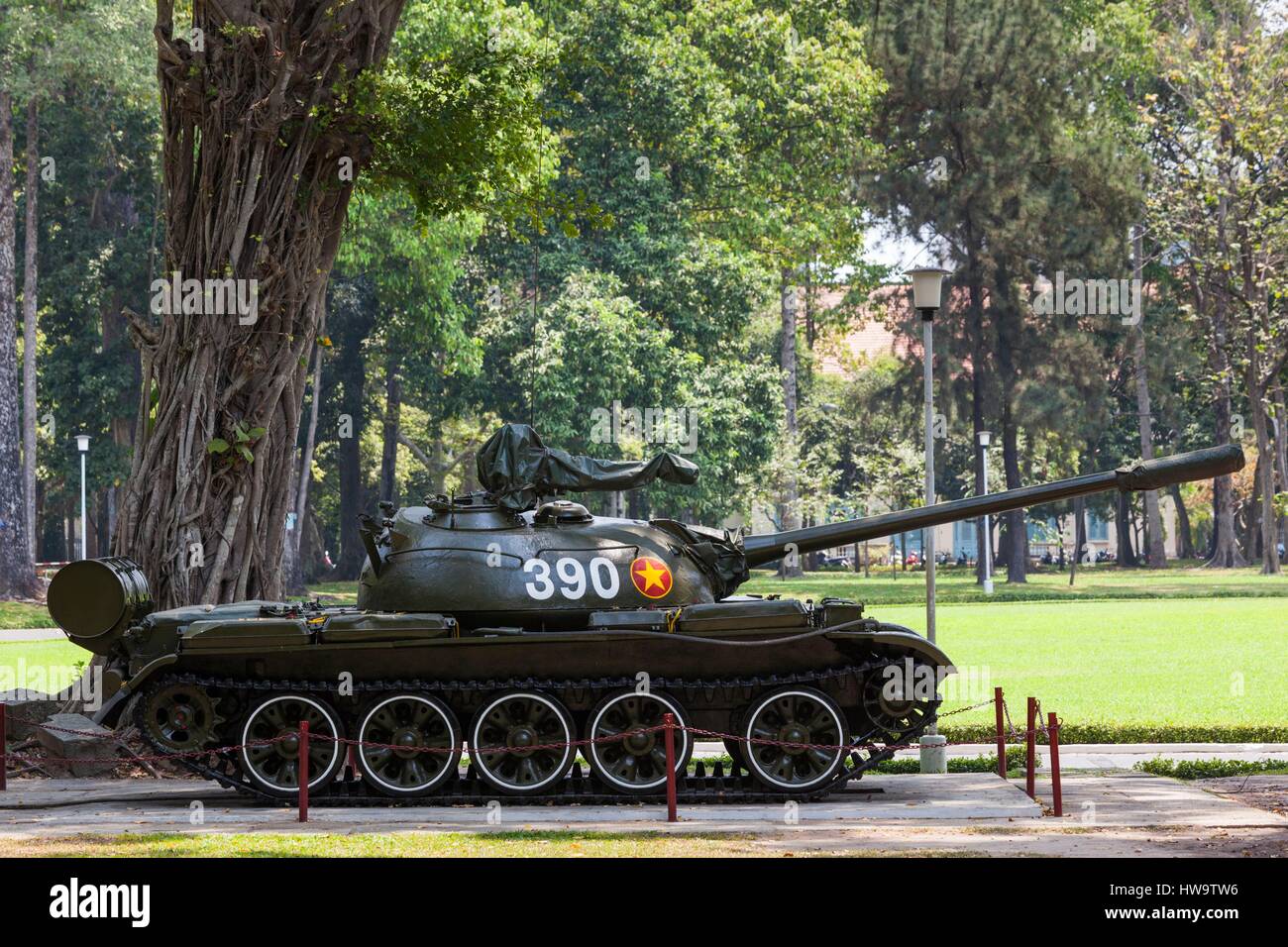 Vietnam, Ho Chi Minh City, Reunification Palace, display of first North Vietnamese tank to have ...