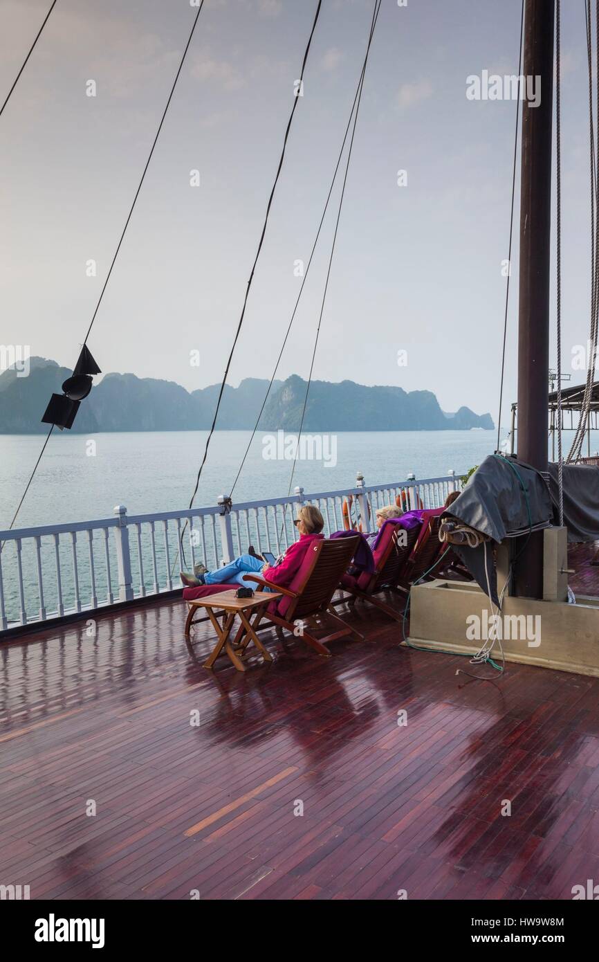 Vietnam, Halong Bay, tourist boat, deck view Stock Photo - Alamy