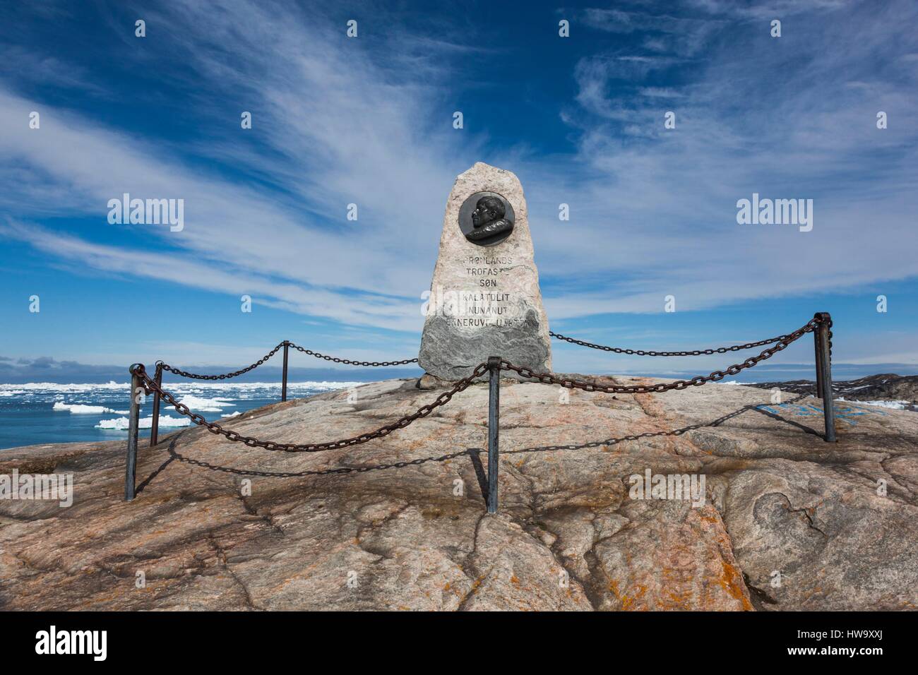 Greenland, Disko Bay, Ilulissat, Knud Rasmussen Memorial Stock Photo ...