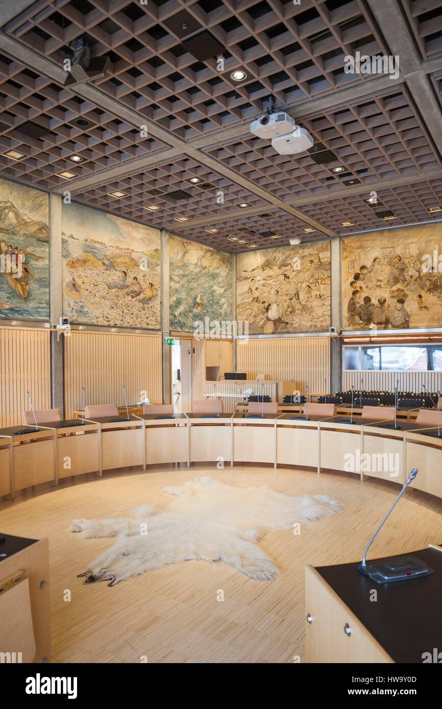 Greenland, Nuuk, Nuuk City Hall, council chambers with Hans Lynge ...