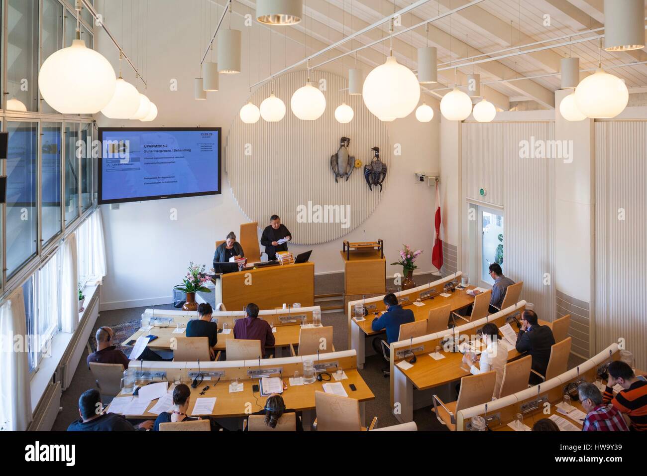Greenland, Nuuk, Greenland Parliament Building, elevated view of ...