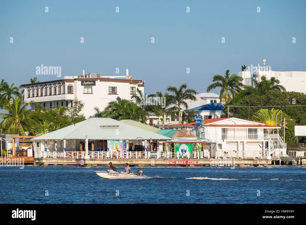 Belize, Belize district, Belize City, waterfront shopping complex Stock ...
