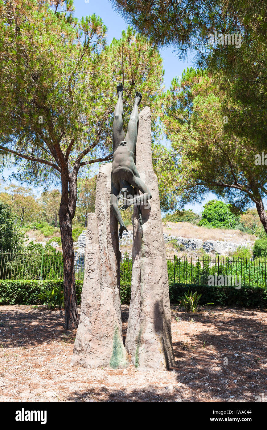 SYRACUSE, ITALY - JULY 3, 2011: Prometheus statue in Archaeological ...