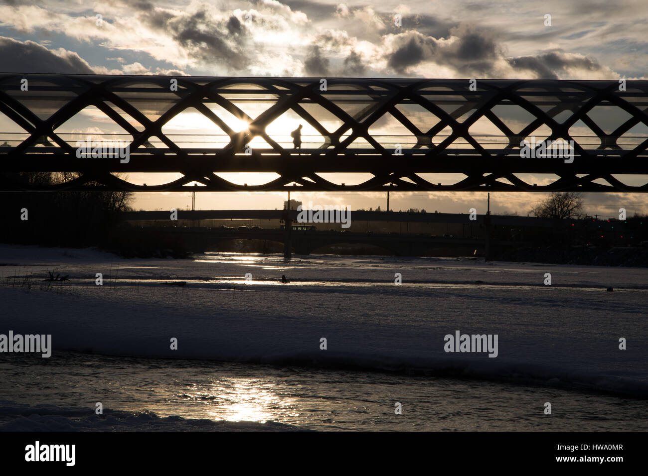 Peace bridge calgary skyline cityscape architecture hi-res stock ...