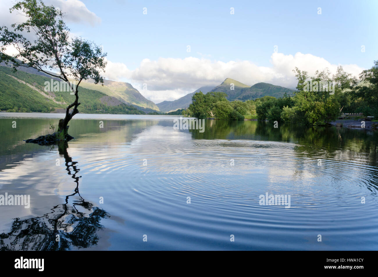Stone skimming on Llyn Padarn, Llanberis, North Wales, United Kingdom ...