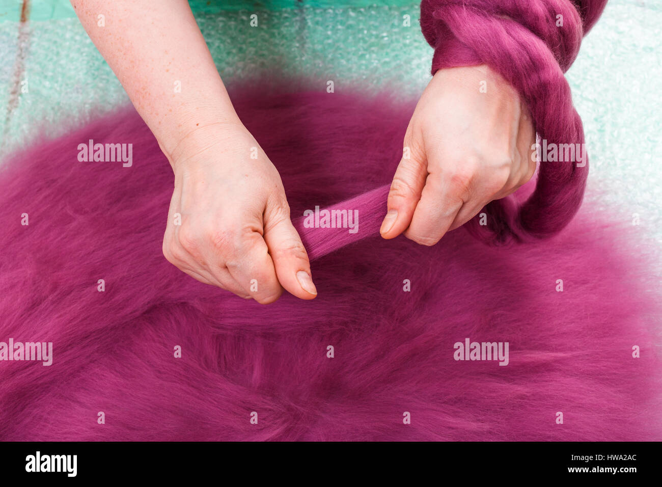 workshop of manufacturing of felt for beret in wet felting process ...