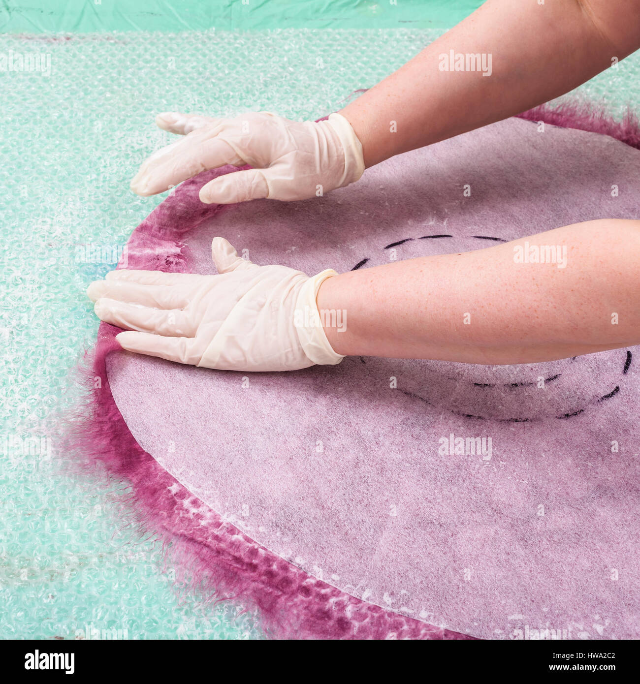 workshop of manufacturing of felt for beret in wet felting process ...