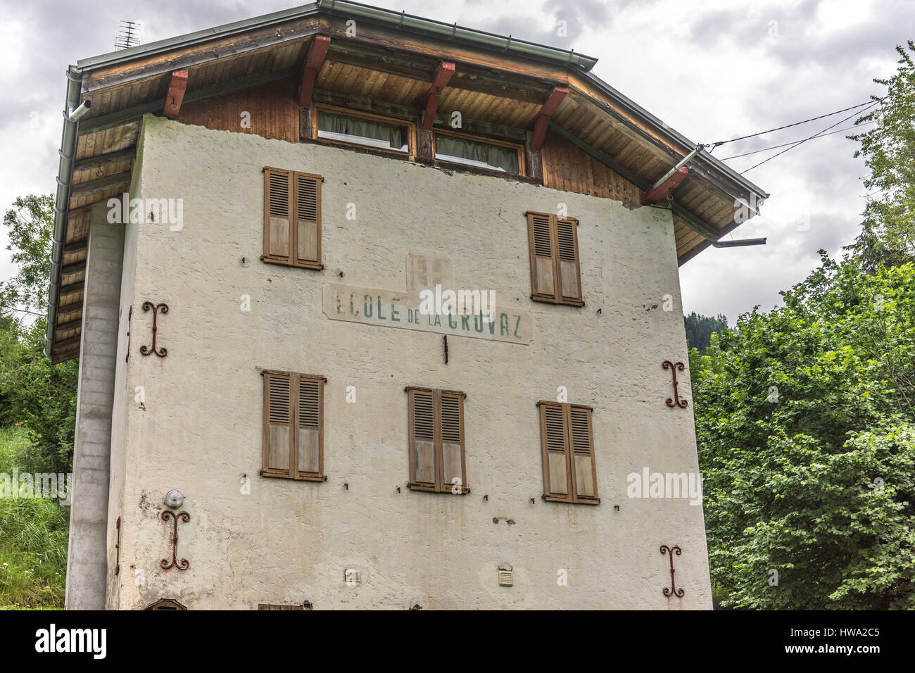 An old school in the French alps along the Tour du Mont Blanc hiking ...