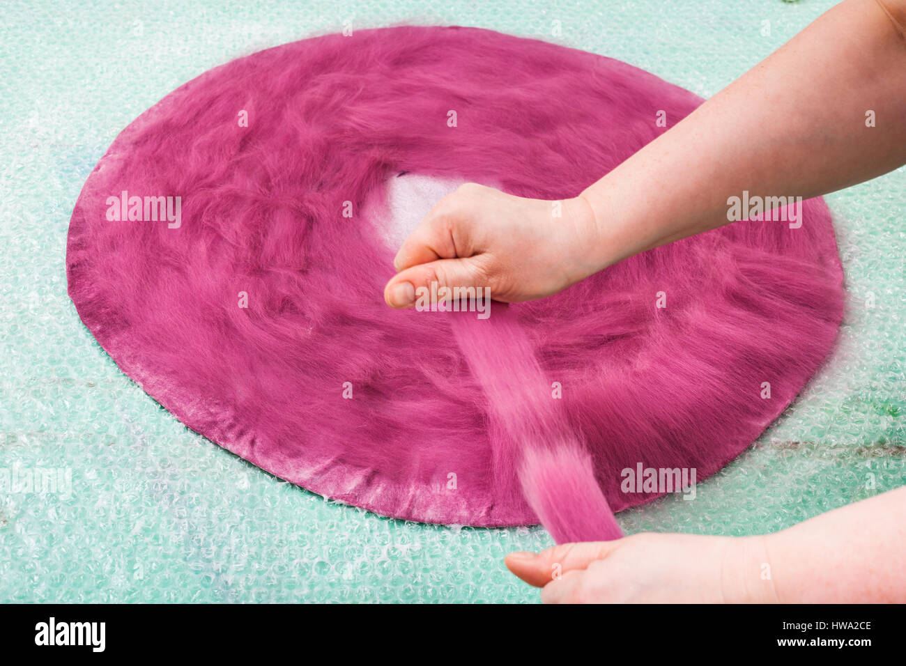 workshop of manufacturing of felt for beret in wet felting process ...