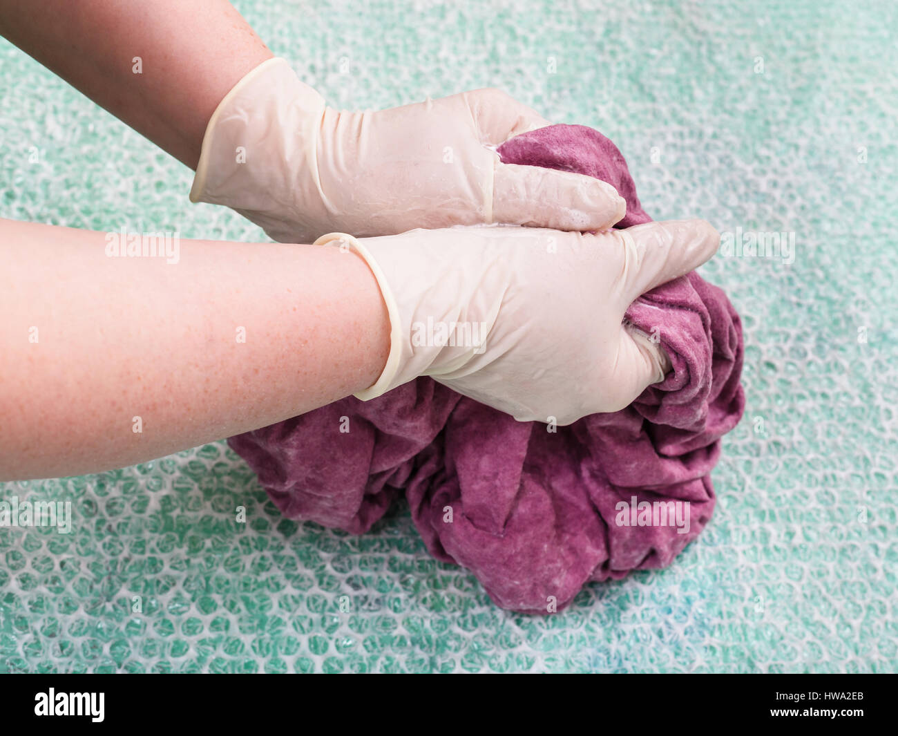 workshop of manufacturing of felt for beret in wet felting process ...