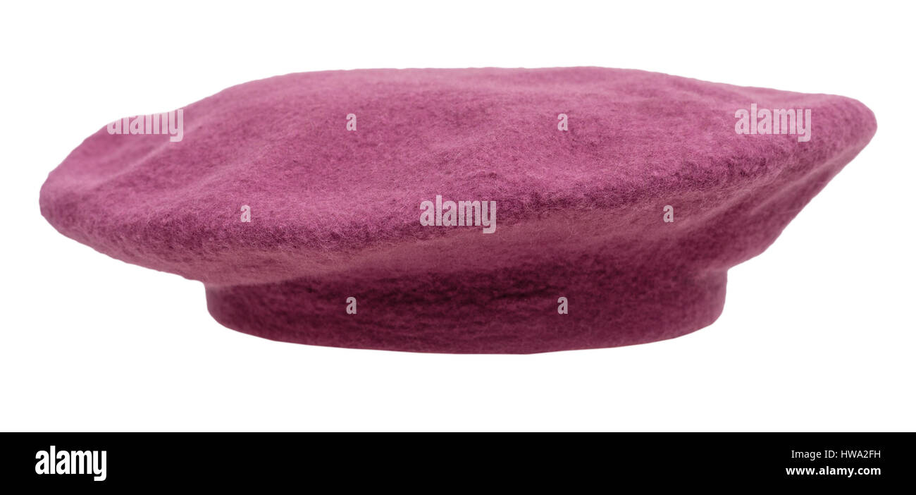 side view of handmade felt beret isolated on white background Stock ...